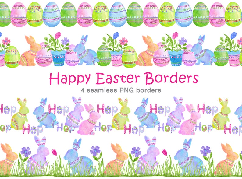 Easter Bunnies Seamless Png Border Rabbit Clipart Frame File - Etsy
