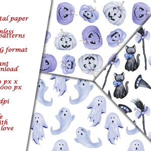Pastel Blue Halloween Digital Paper, Fall Seamless Pattern Files, Cute ...