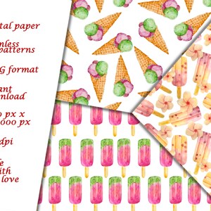 Ice Cream Digital Paper, Summer Digital Paper, Dessert Seamless Pattern ...