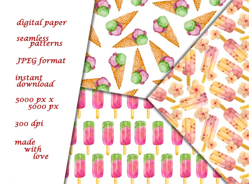 Ice Cream Digital Paper Summer Digital Paper Dessert | Etsy