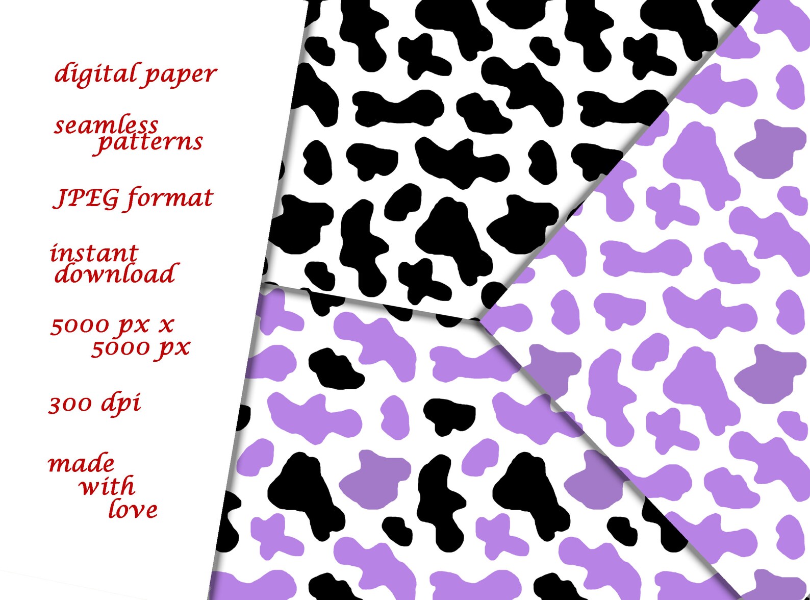 Pastel Purple Cow Print Seamless Pattern File, Pansy Digital Paper ...