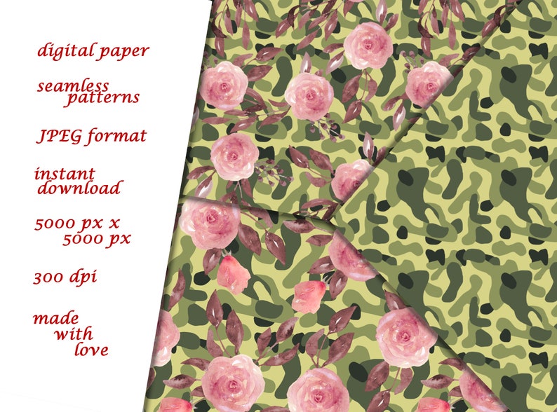 Floral camo digital paper / Watercolor floral digital paper | Etsy