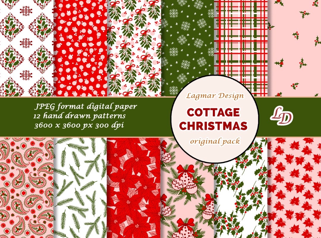 Christmas Digital Paper, Winter Seamless Pattern File, Poinsettia Holly ...