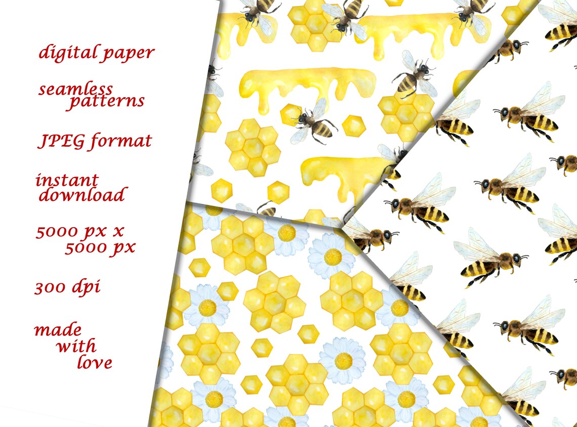Bee Digital Paper Honey Sunflower Seamless Pattern File - Etsy