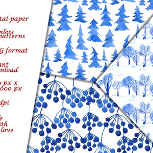 Blue Woodland Digital Paper, Christmas Seamless Pattern Files, Winter ...