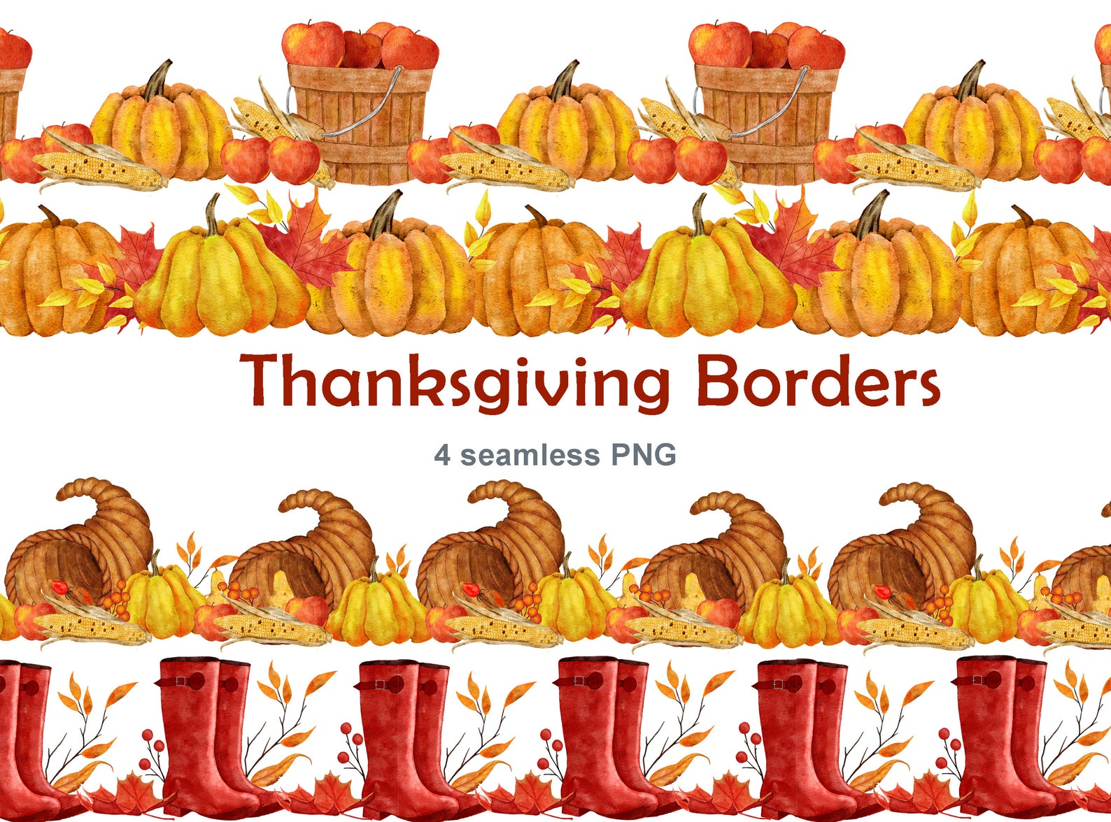 Thanksgiving Seamless Border Clipart PNG Digital Frame Files - Etsy