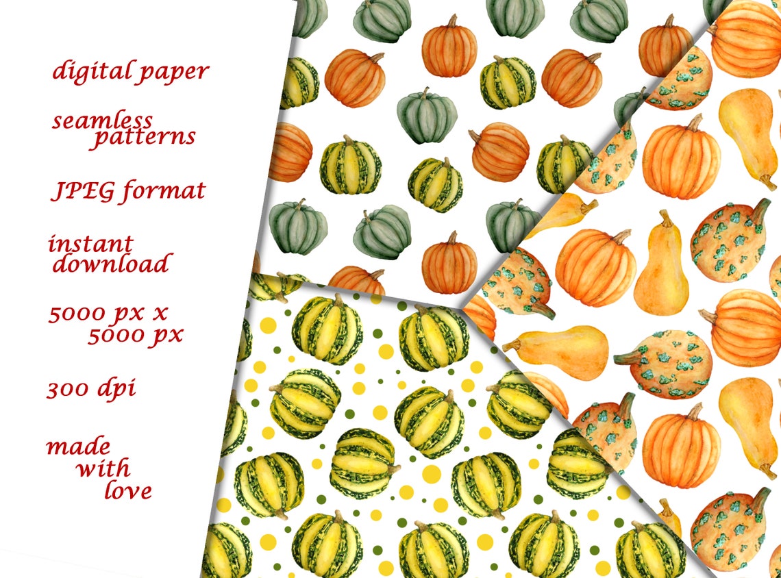 Pumpkin Digital Paper Fall Seamless Pattern Files Halloween | Etsy