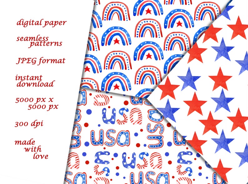 Independence Day Rainbow Digital Paper / Patriotic 4th of July - Etsy