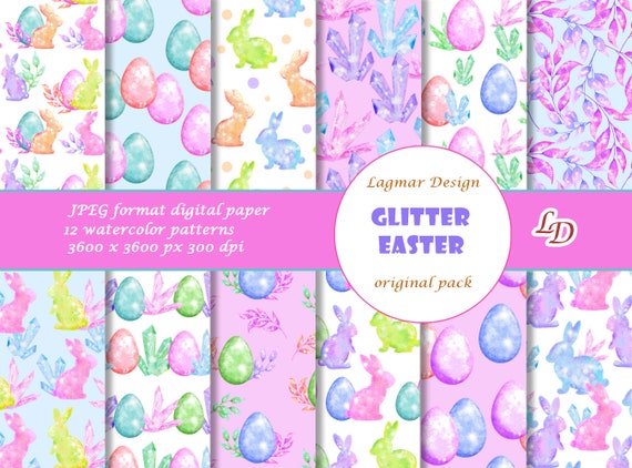 Easter Glitter Digital Paper Shiny Bunnies Seamless Pattern | Etsy