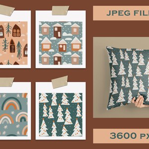 Boho Christmas Digital Paper, Winter Seamless Pattern File, Neutral ...