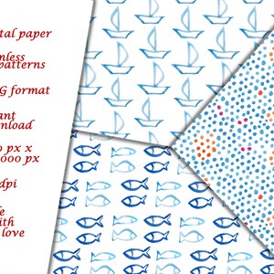 Beach Digital Paper, Summer Digital Paper, Nautical Seamless Pattern ...