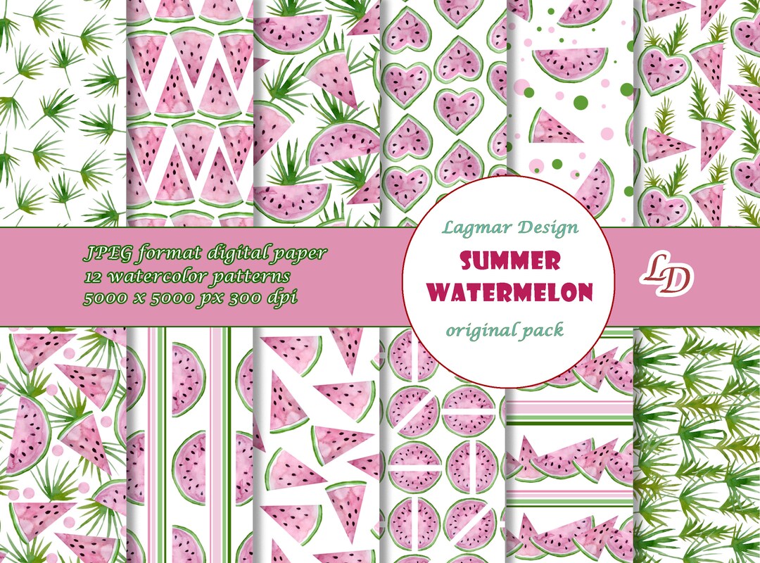 Pink Watermelon Digital Paper, Summer Seamless Pattern File, Beach ...
