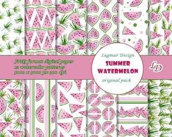 Watermelon Digital Paper Watercolor Seamless Pattern File | Etsy