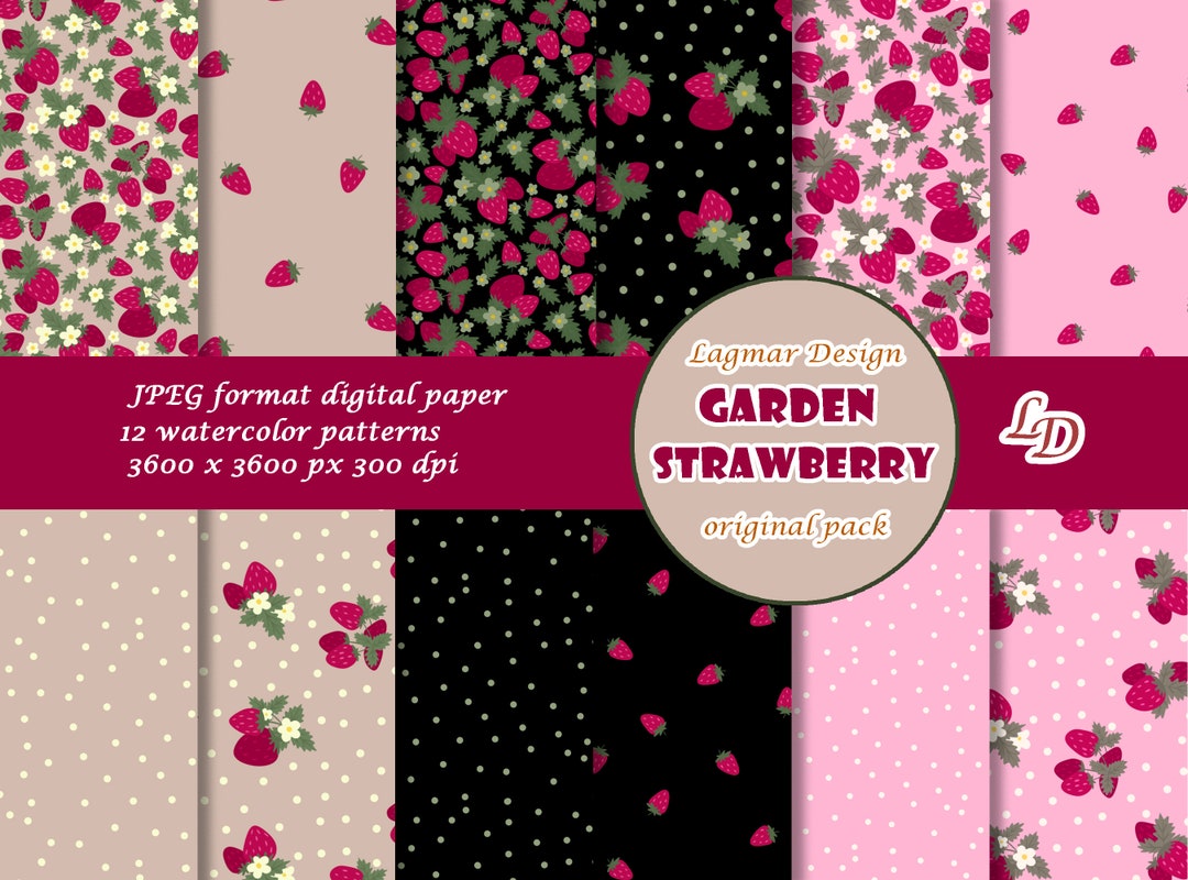 Strawberry Digital Paper, Garden Seamless Pattern File, Summer Ditsy ...