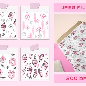 Pink Christmas Digital Paper, Winter Seamless Pattern File, Modern Boho ...