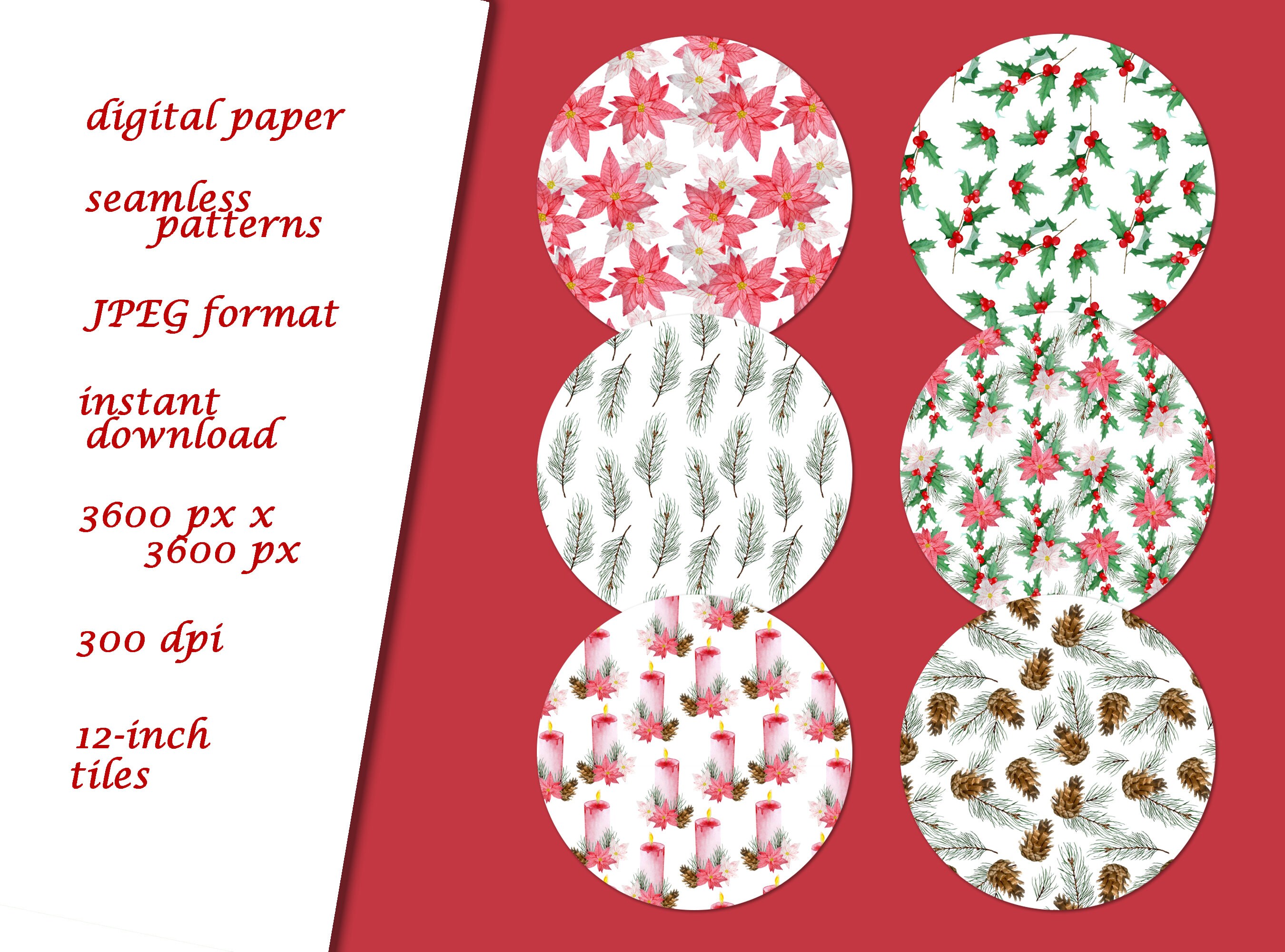 Watercolor Christmas Digital Paper, Winter Seamless Pattern File ...