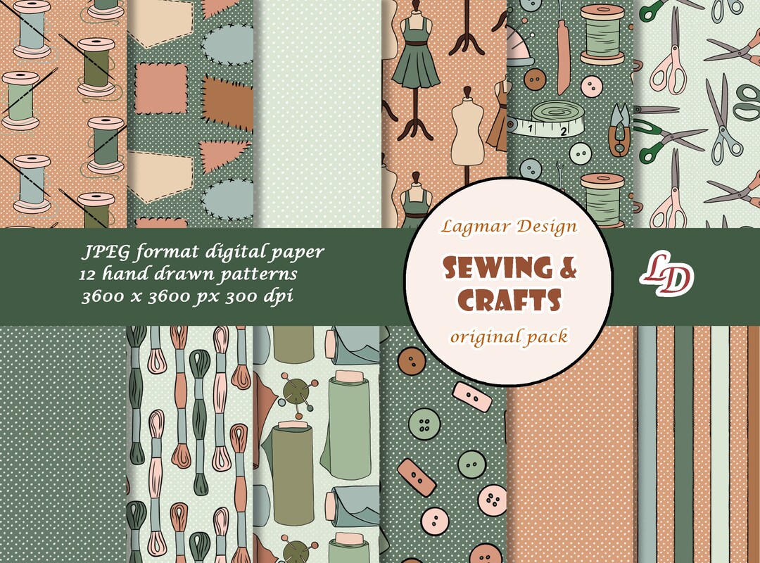 Sewing Digital Paper, Embroidery Seamless Pattern File, Sage Green ...