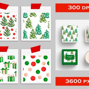 Christmas Tree Digital Paper, Watercolor Winter Seamless Pattern File ...