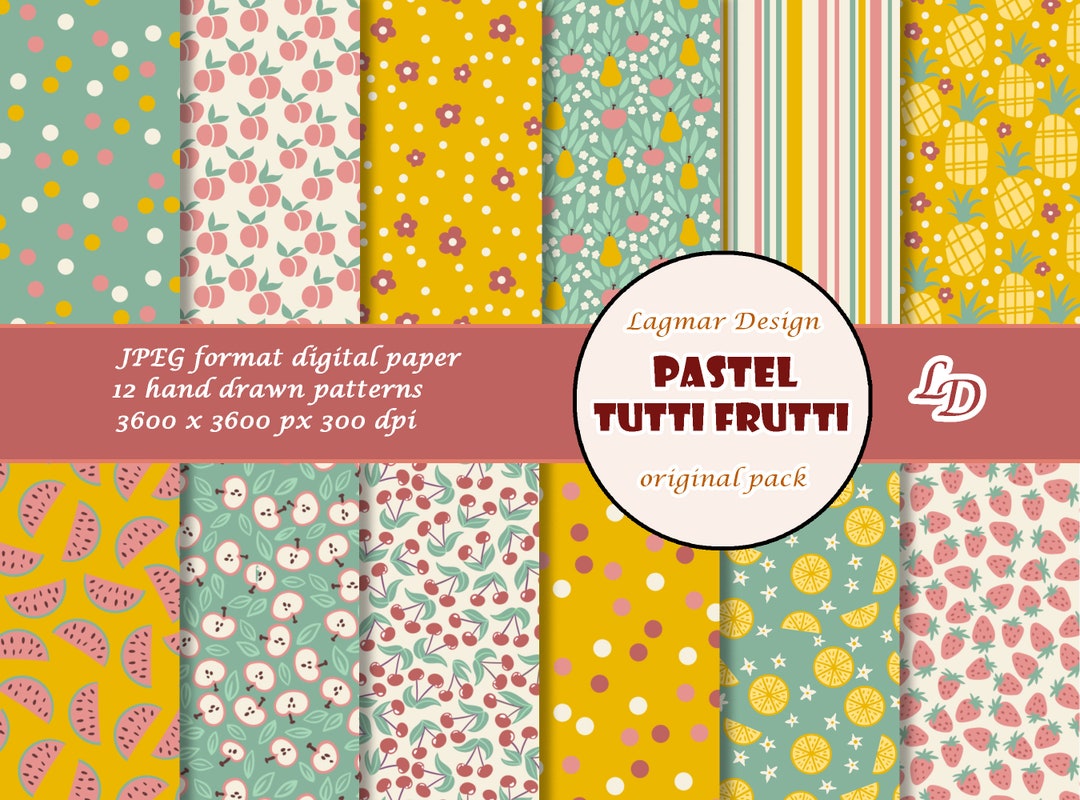 Pastel Fruit Digital Paper, Summer Garden Seamless Pattern File, Tutti ...