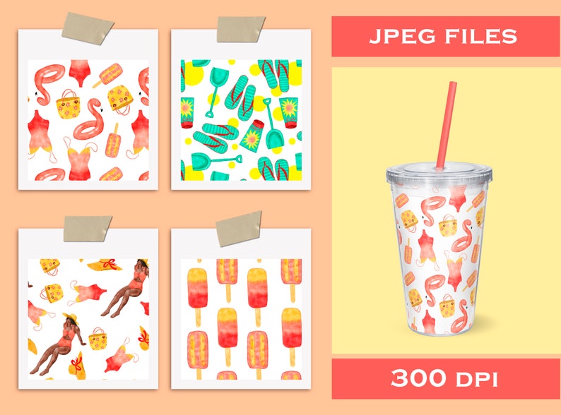 Watercolor Beach Digital Paper, Summer Sea Nautical Seamless Pattern ...