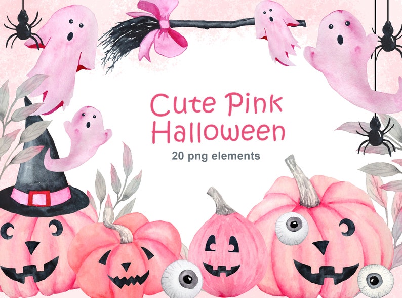 Kawaii Halloween Clipart Cute Pink Halloween Png Files | Etsy