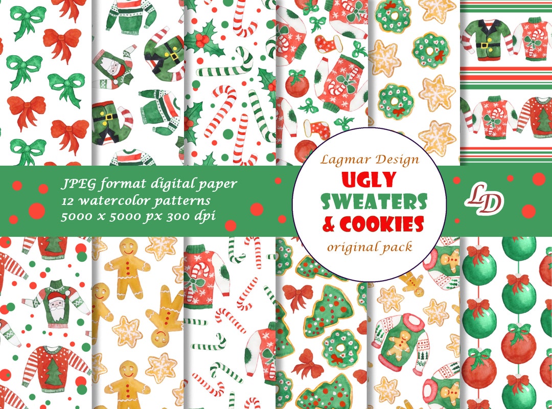 Christmas Digital Paper, Ugly Sweater Party Invitation Invite, Winter ...