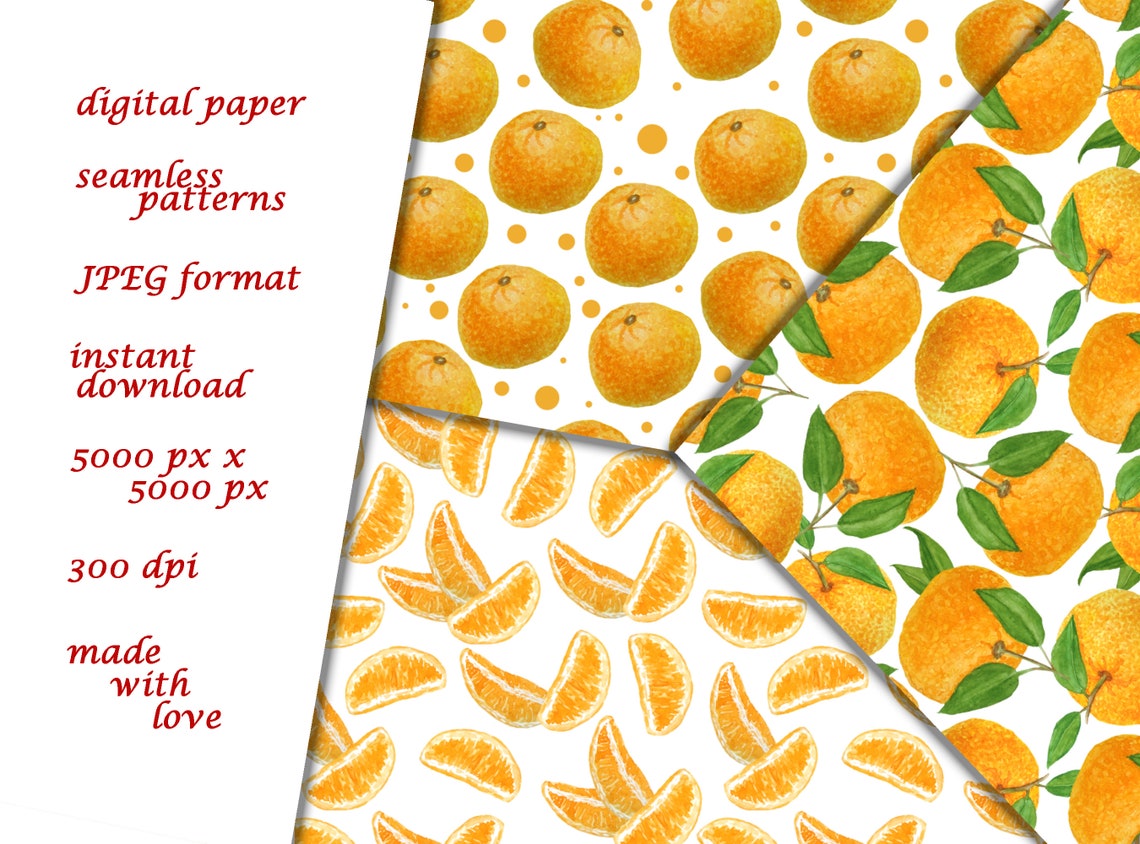 Summer Citrus Digital Paper Pack / Orange Tangerine Seamless - Etsy