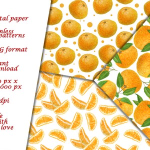Summer Citrus Digital Paper Pack / Orange Tangerine Seamless Pattern ...