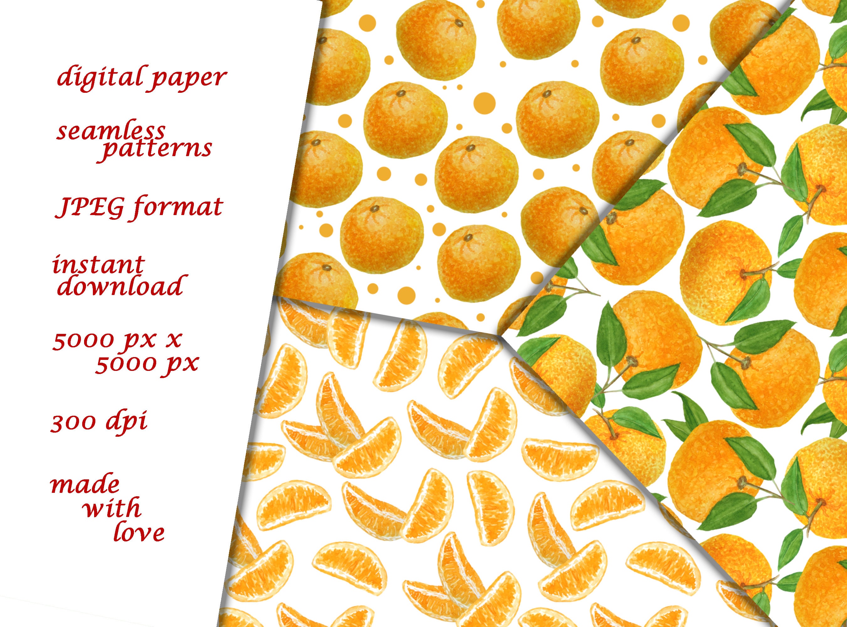 Summer Citrus Digital Paper Pack / Orange Tangerine Seamless Pattern ...