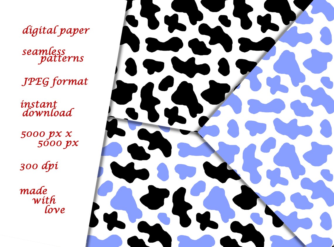 Baby Blue Cow Print Seamless Pattern File, Summer Cornflower Digital ...