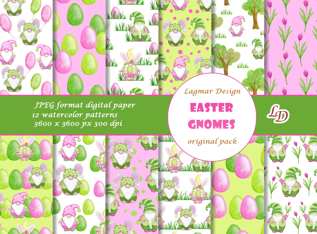 Easter Gnomes Digital Paper, Easter Eggs Seamless Pattern File, Pastel ...