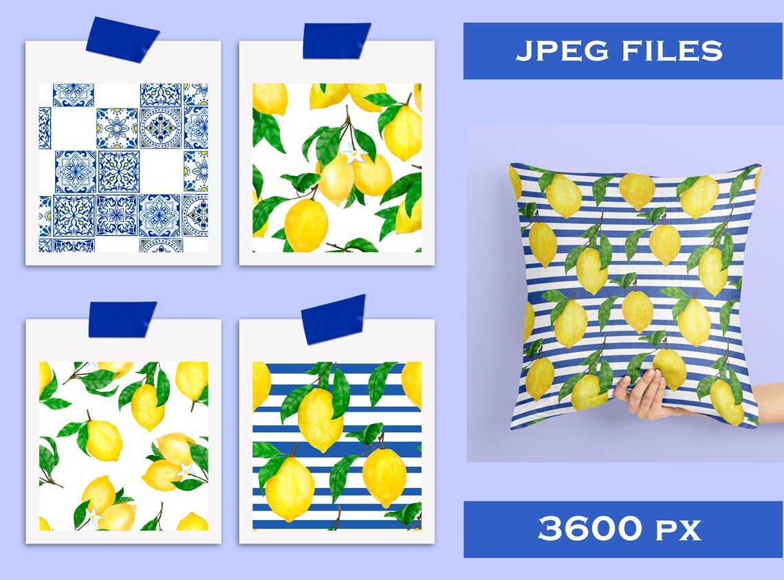 Lemon Digital Paper Summer Seamless Pattern File Citrus - Etsy