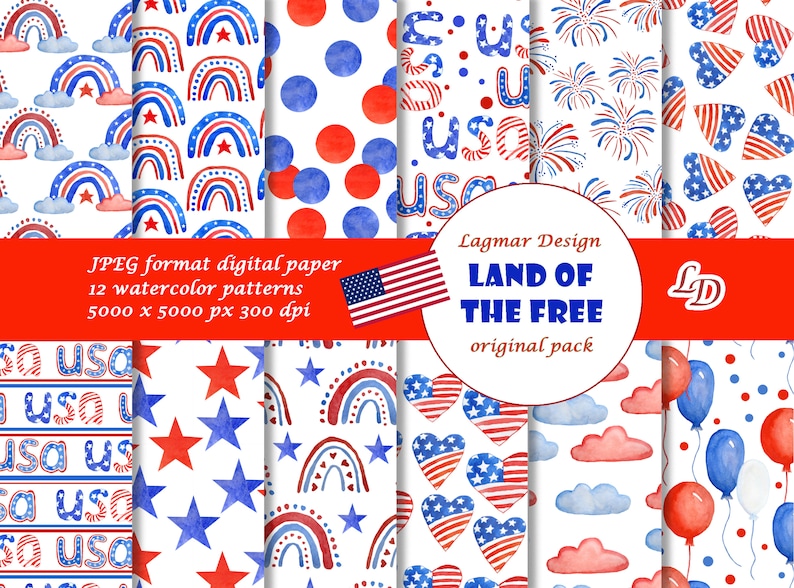 Independence Day Rainbow Digital Paper / Patriotic 4th of July - Etsy
