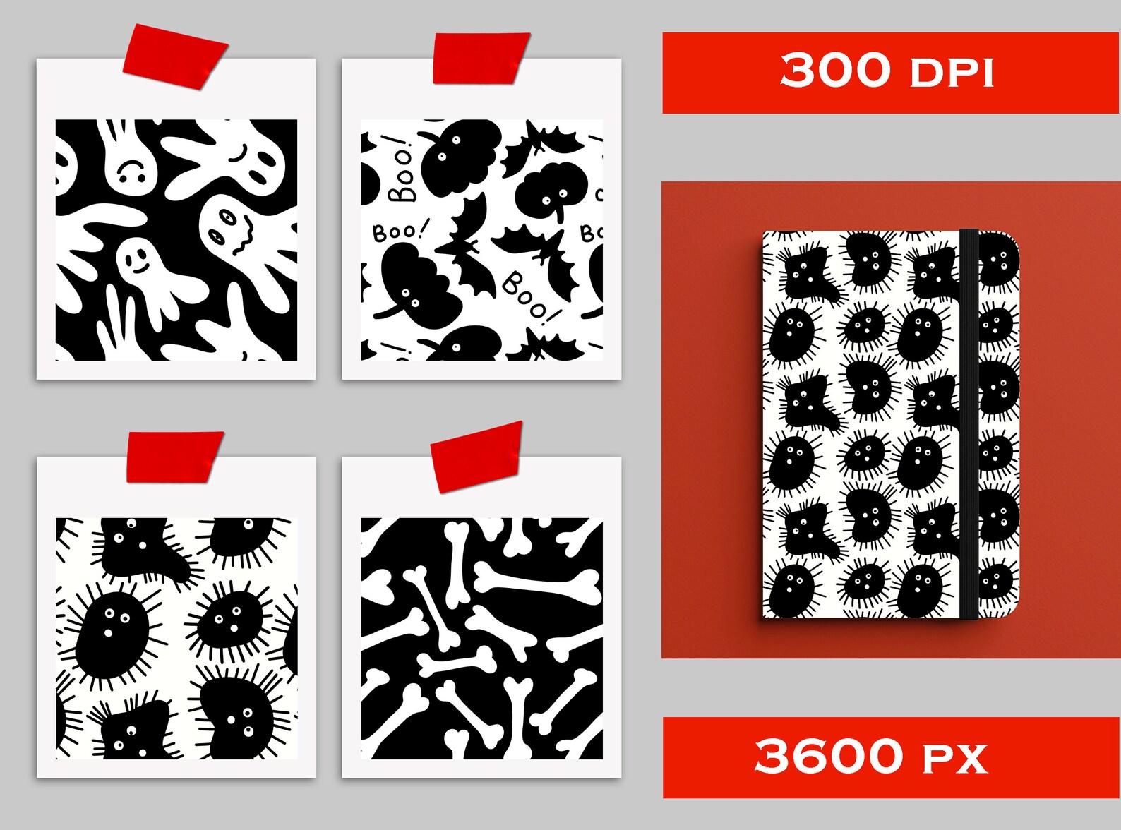 Black White Halloween Digital Paper Cute Seamless Pattern - Etsy