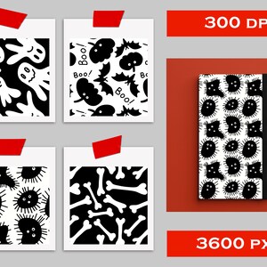 Black White Halloween Digital Paper, Cute Seamless Pattern Files, Skull ...