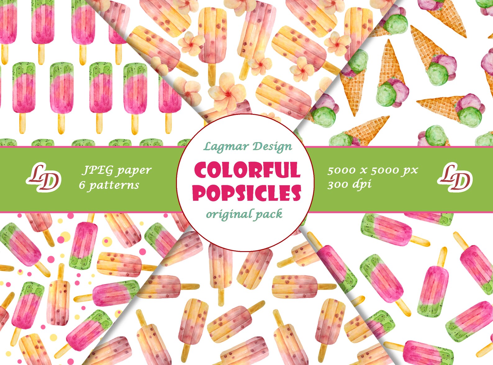 Ice Cream Digital Paper, Summer Digital Paper, Dessert Seamless Pattern ...