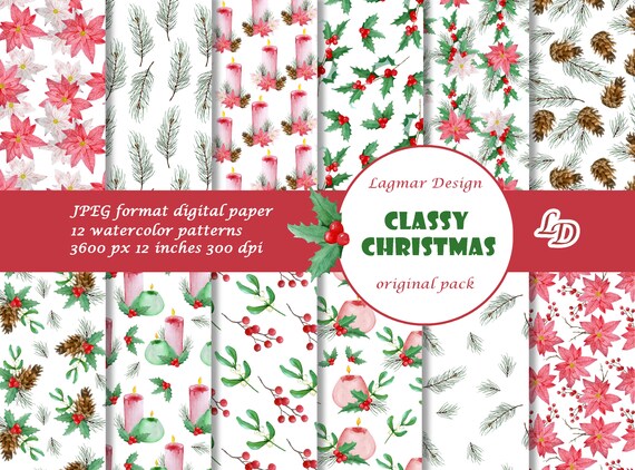 Watercolor Christmas Digital Paper Winter Seamless Pattern - Etsy