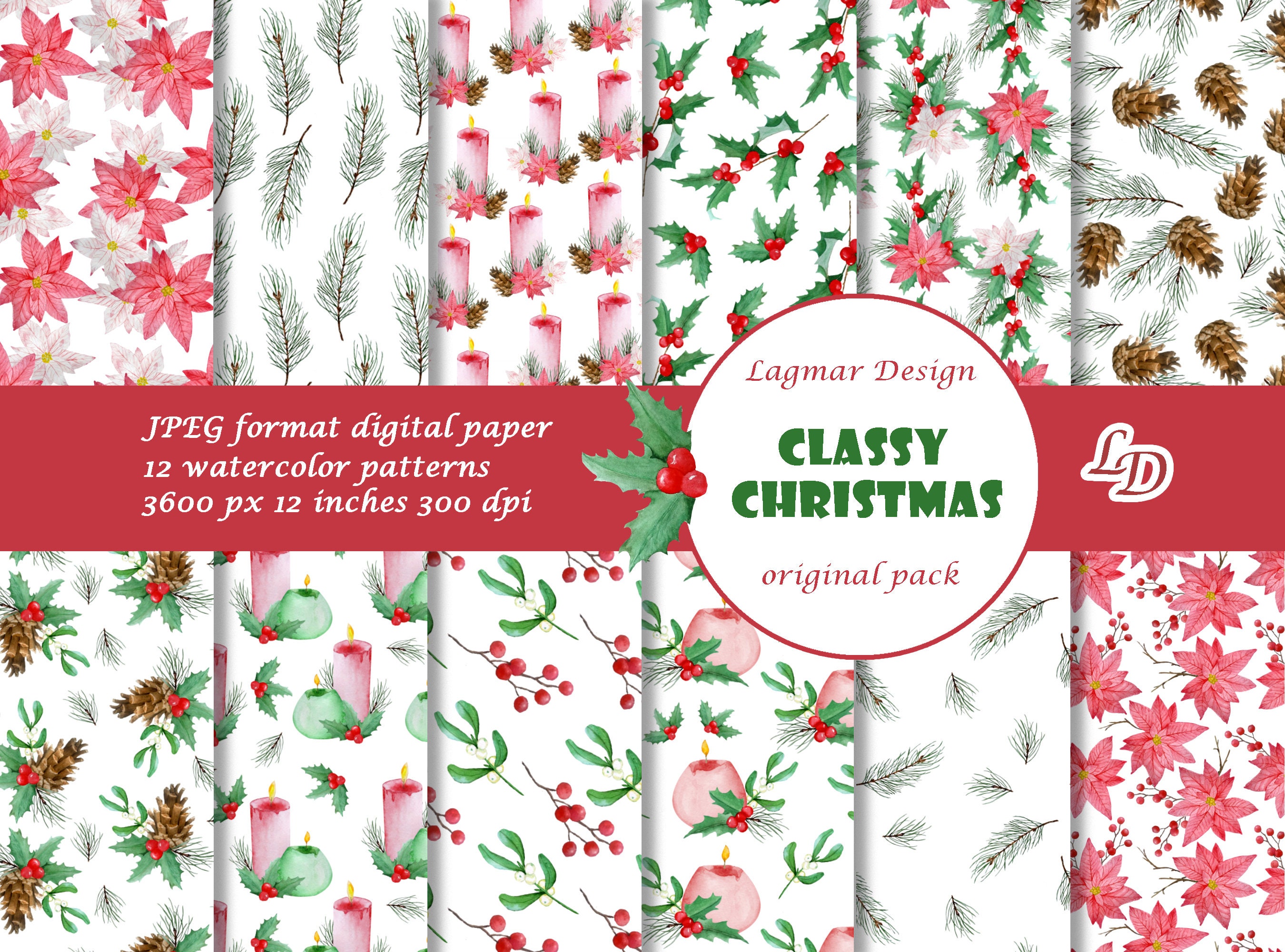 Watercolor Christmas Digital Paper, Winter Seamless Pattern File ...