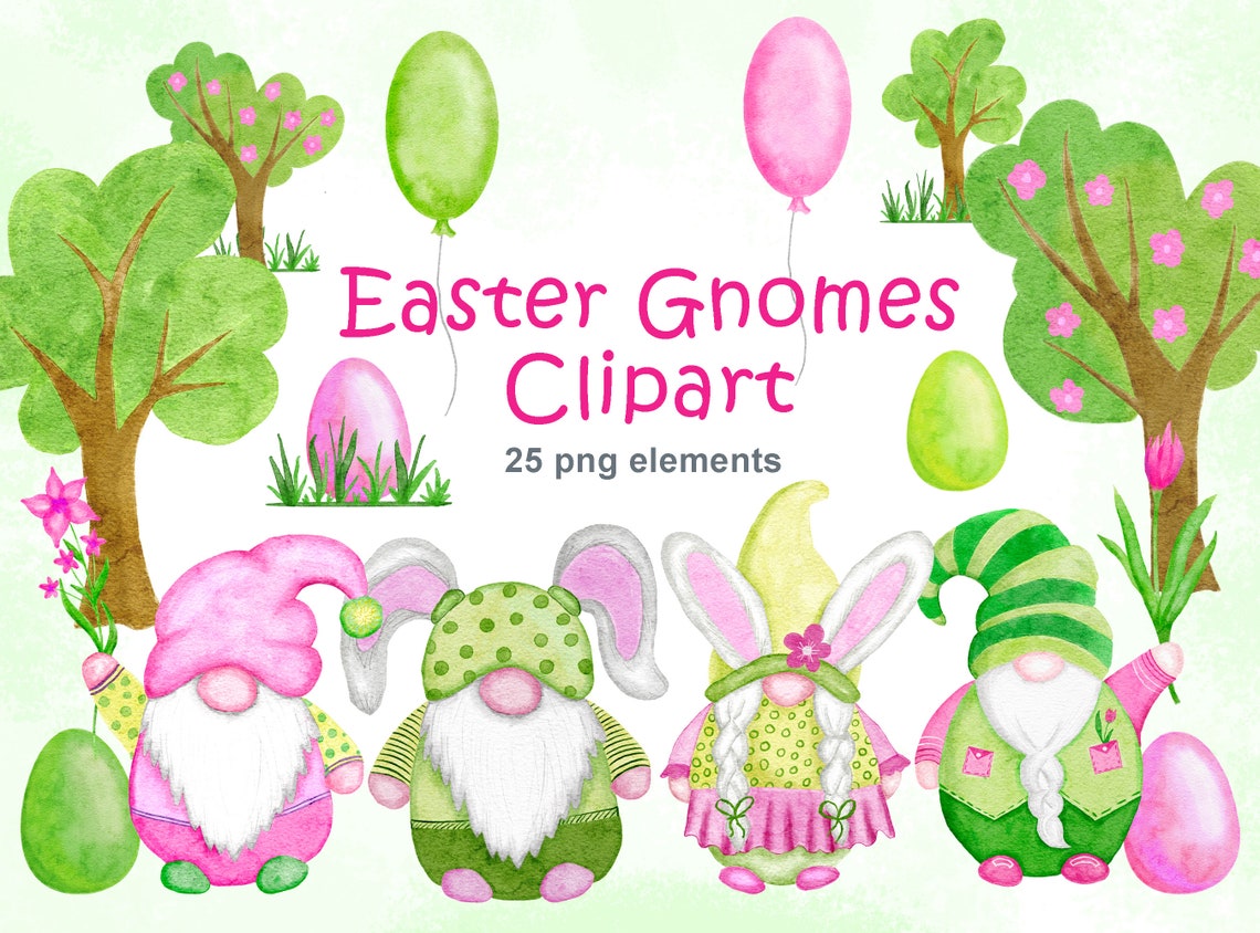 Easter Gnomes Clipart Easter Eggs Trees Flowers Clip Art - Etsy