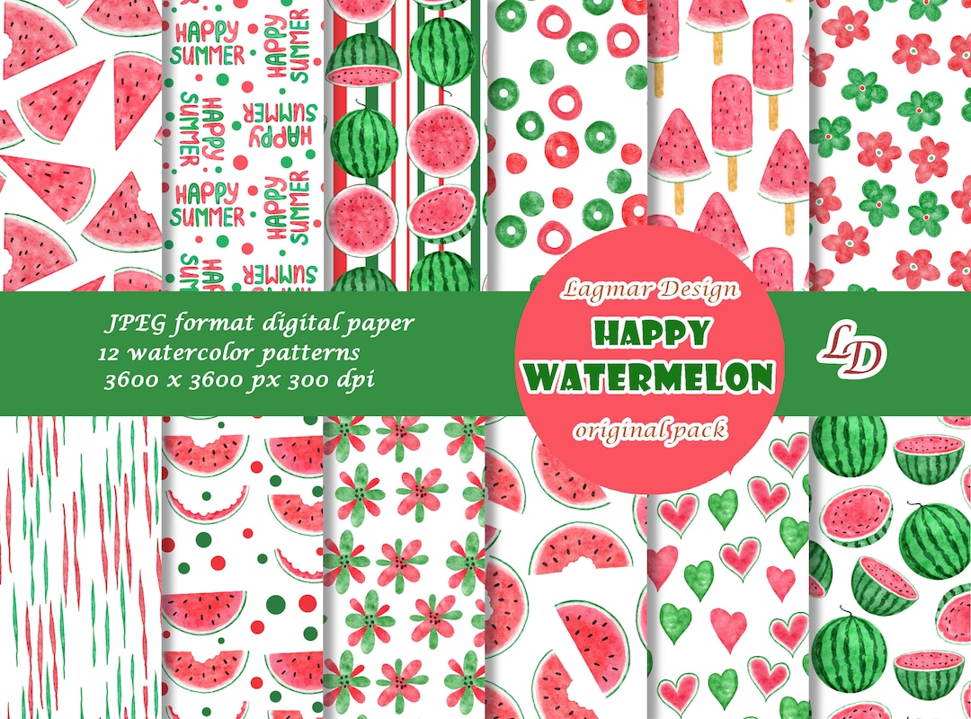 Watermelon Digital Paper, Watercolor Seamless Pattern File, Happy ...