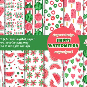 Watermelon Digital Paper, Watercolor Seamless Pattern File, Happy ...