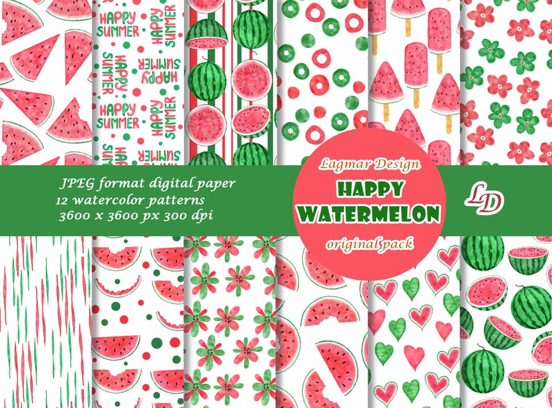 Watermelon Digital Paper Watercolor Seamless Pattern File | Etsy