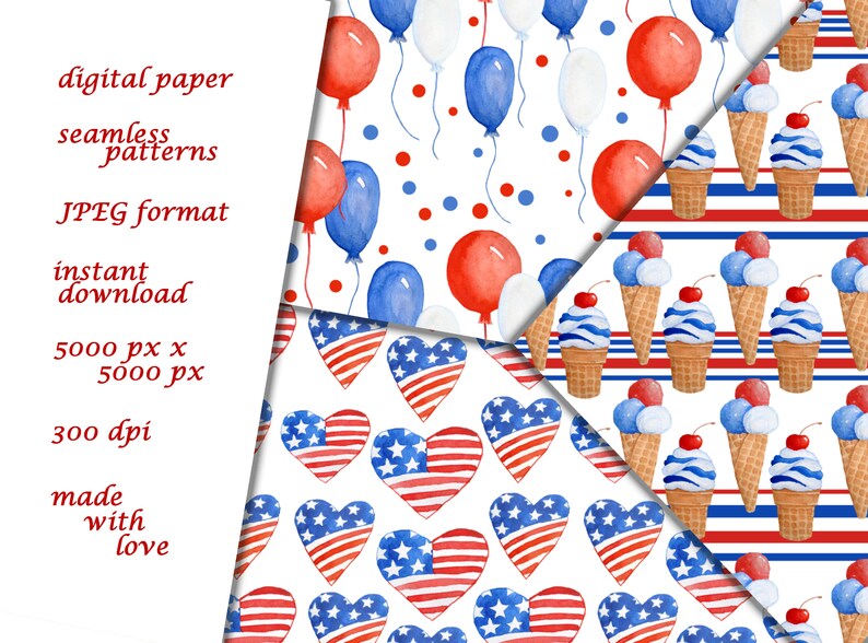 4th of July Digital Paper / Patriotic Independence Day Seamless Pattern ...