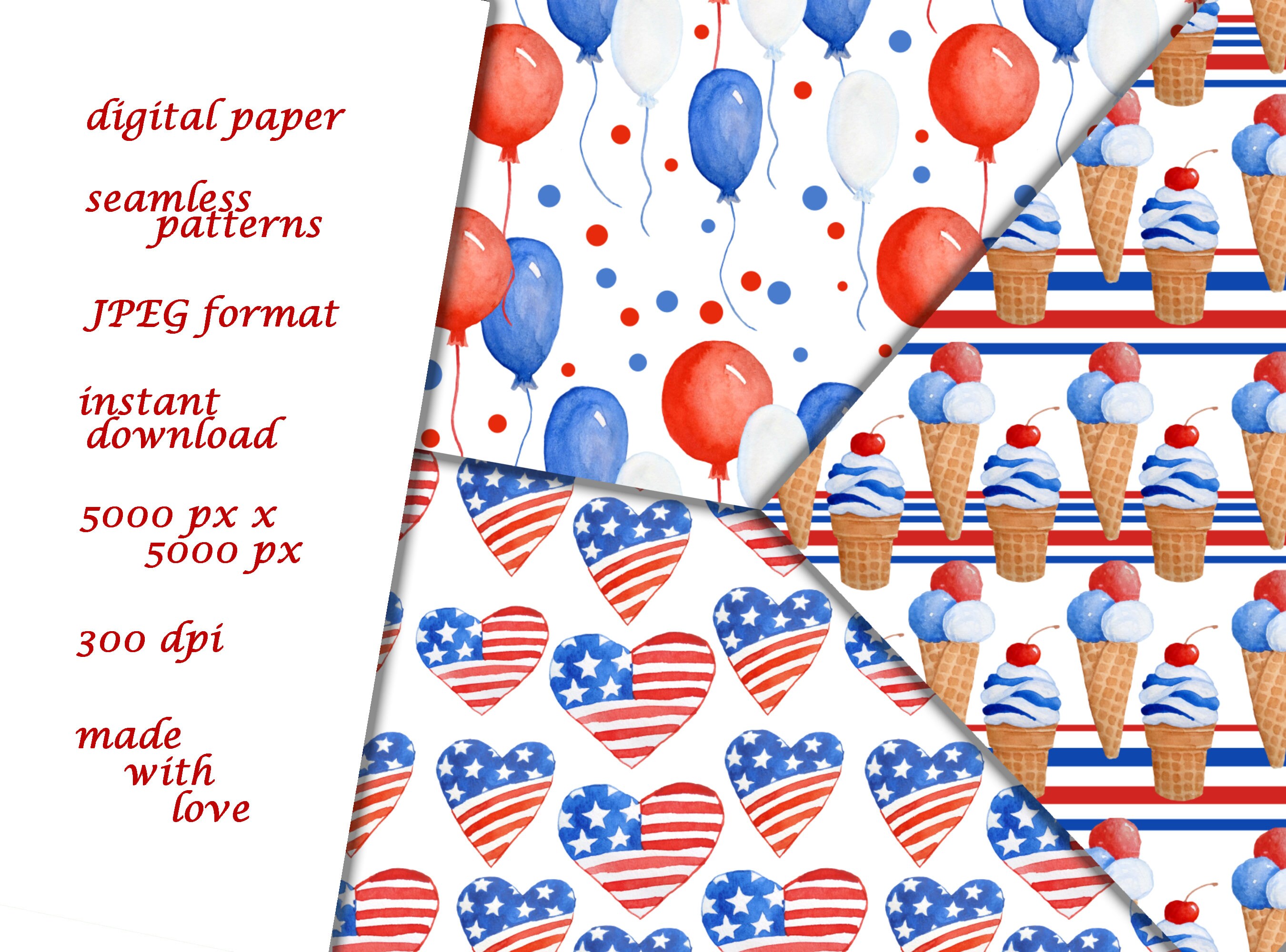 4th of July digital paper / Patriotic Independence Day | Etsy
