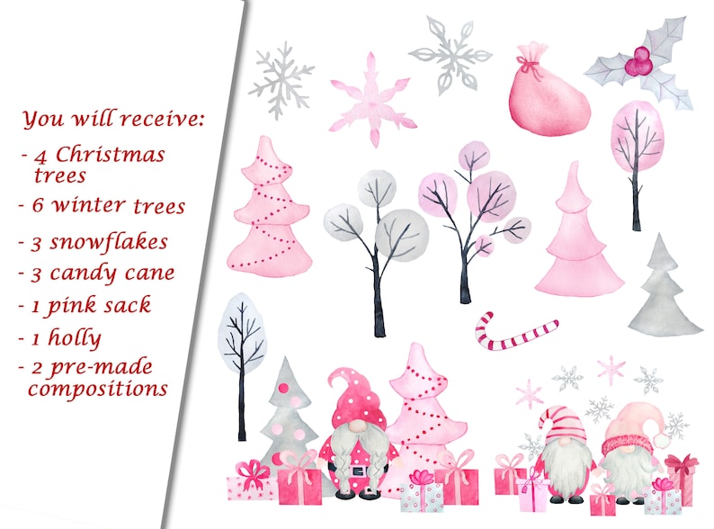 Pink Christmas Gnomes Clipart Nordic Scandinavian Gnomes Clip | Etsy