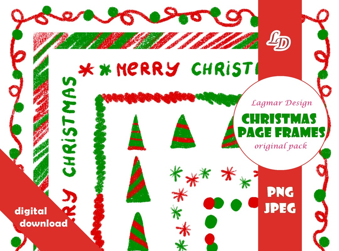 Christmas Page Borders PNG, Festive Page Frames, New Year Doodle ...