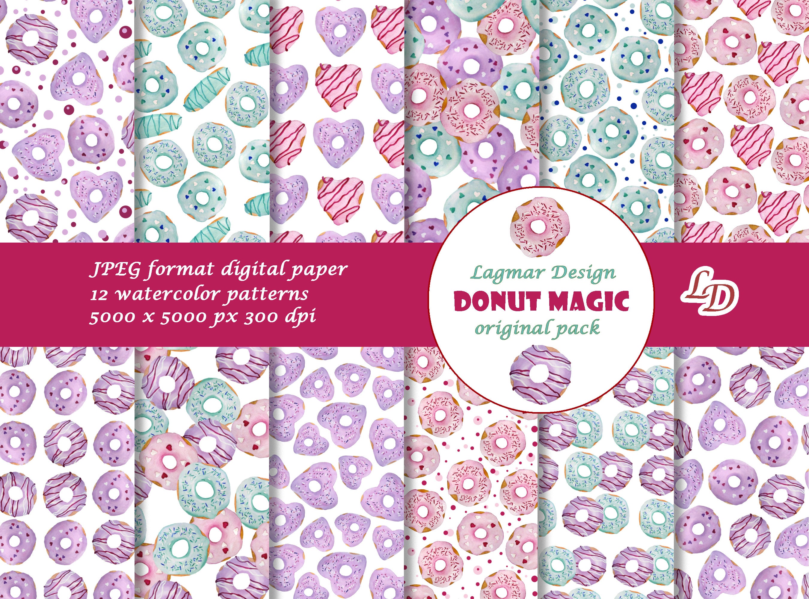 Donut Digital Paper Food Seamless Pattern File Valentine Day - Etsy