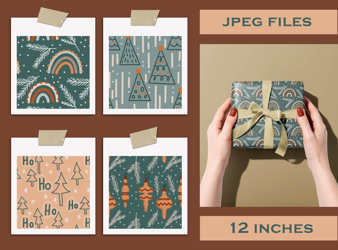 Boho Christmas Digital Paper Winter Seamless Pattern File - Etsy