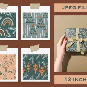 Boho Christmas Digital Paper, Winter Seamless Pattern File, Neutral ...