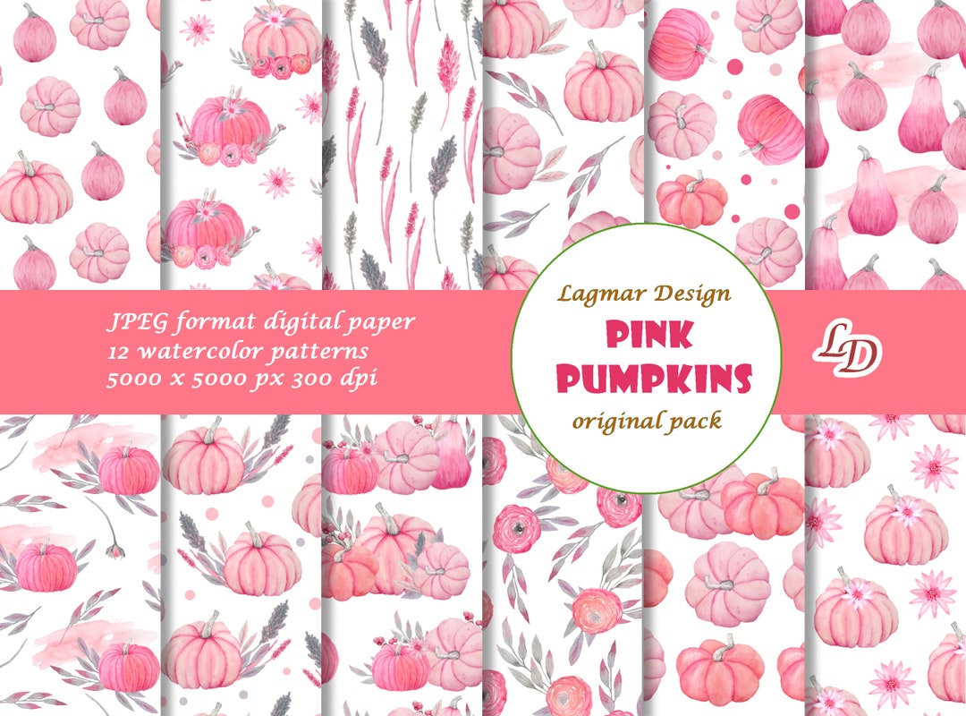 Pink Pumpkin Digital Paper, Baby Shower Digital Paper, Thanksgiving ...
